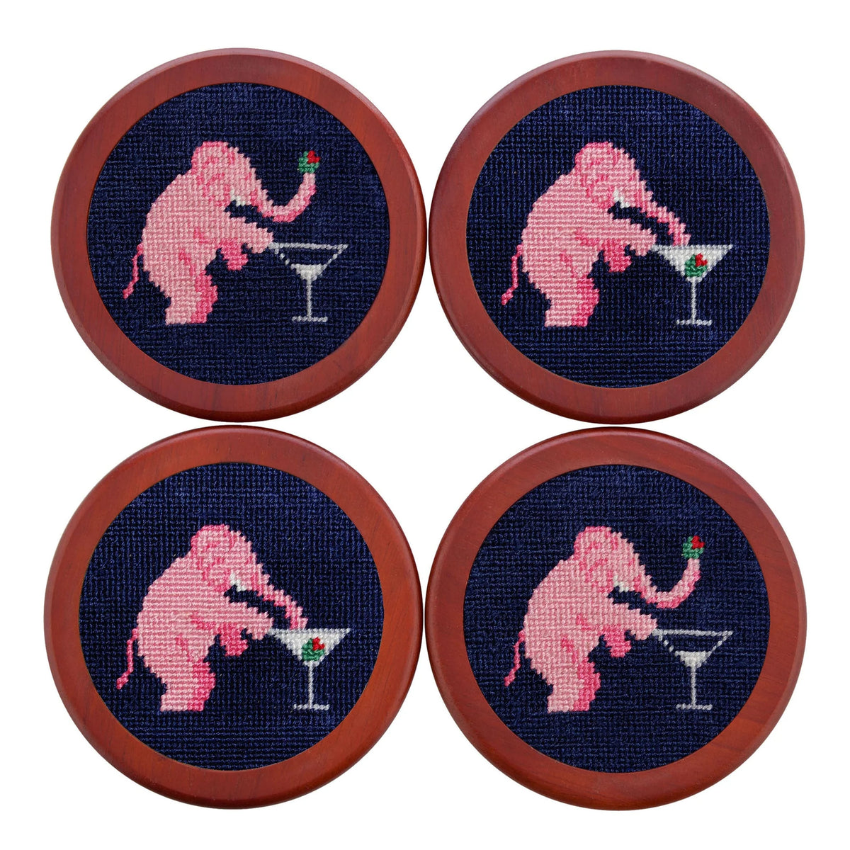 Elephant Martini Needlepoint Coasters, Set of 4 – Farm Basket LLC